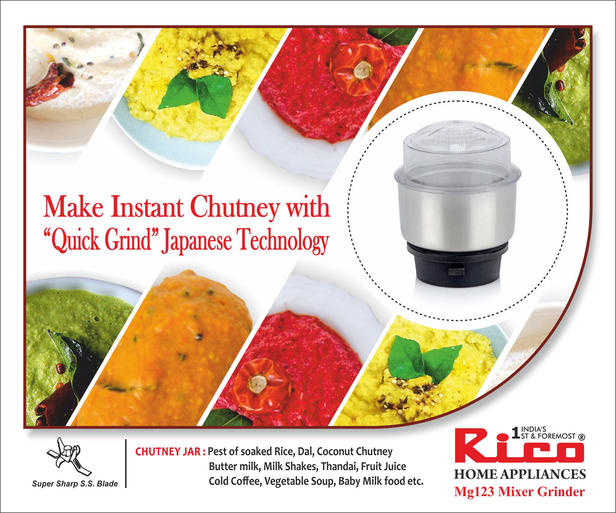 Rico Mixer Grinder MG124 650W Mixer Grinder (3 Jars, White) - RIC064 ...