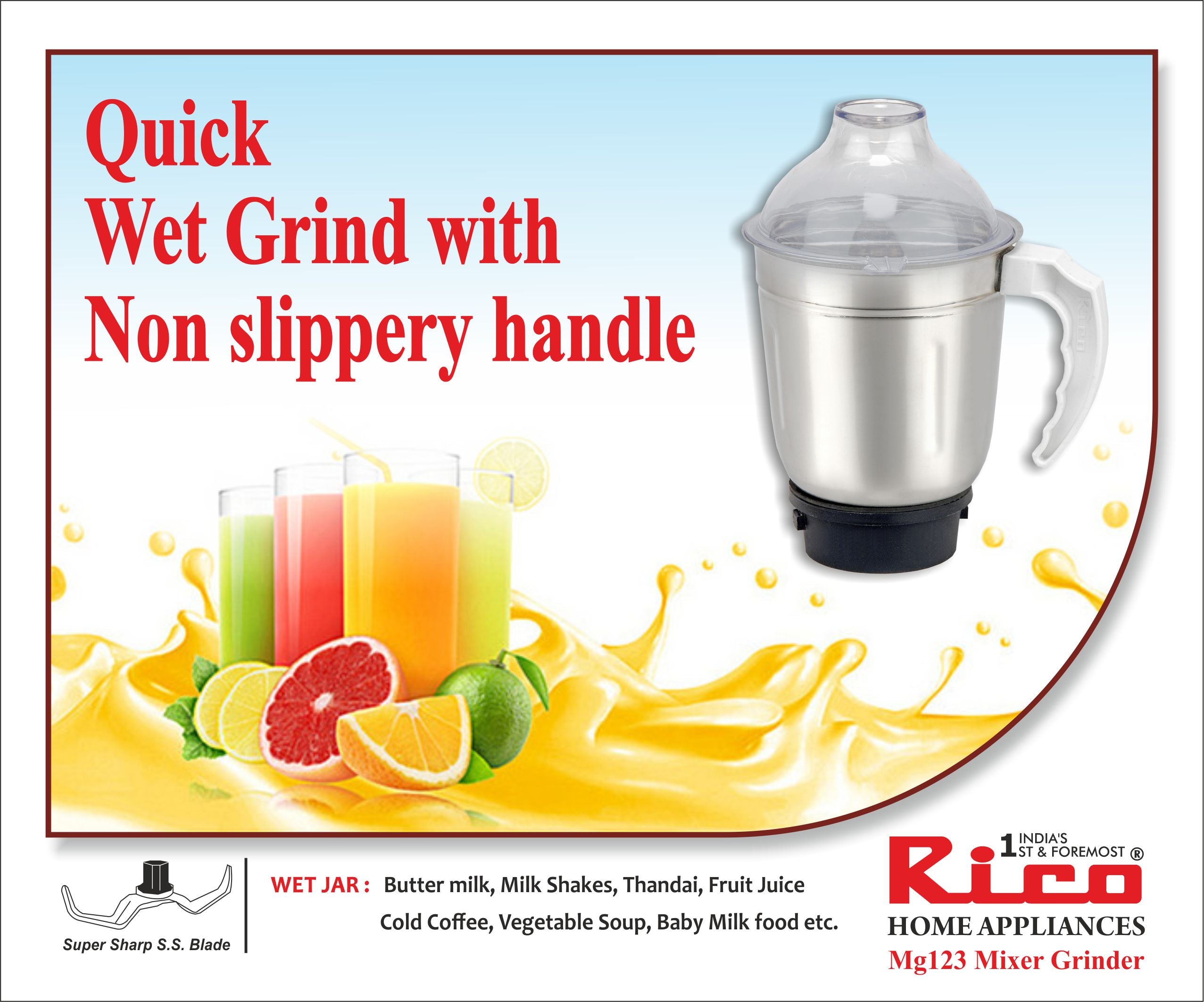 Rico Mixer Grinder MG124 650W Mixer Grinder (3 Jars, White) - RIC064 ...