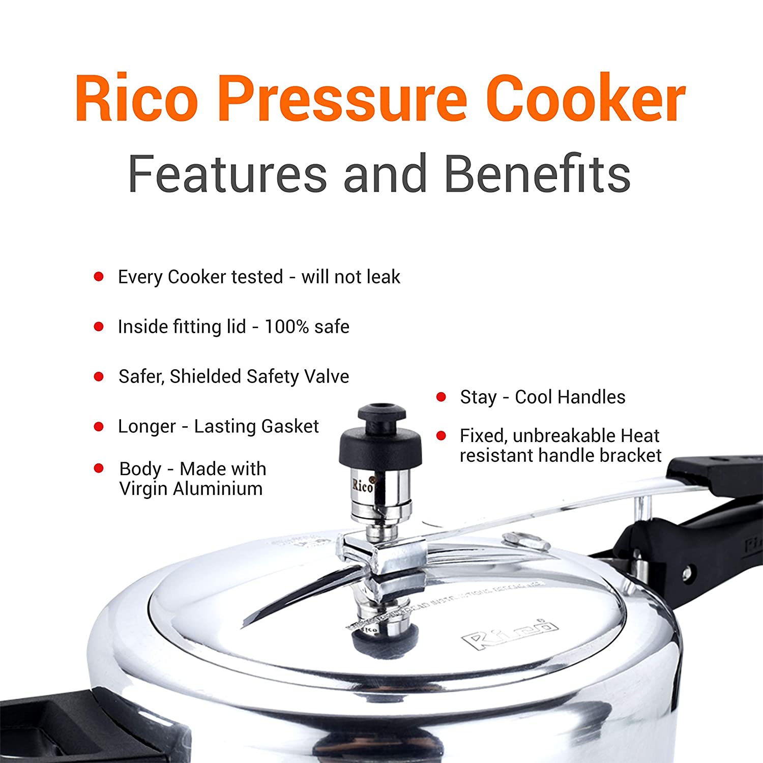 Rico PCIL8 Inner Lid 8 Litres Pressure Cooker (Silver).– Rico Mauritius